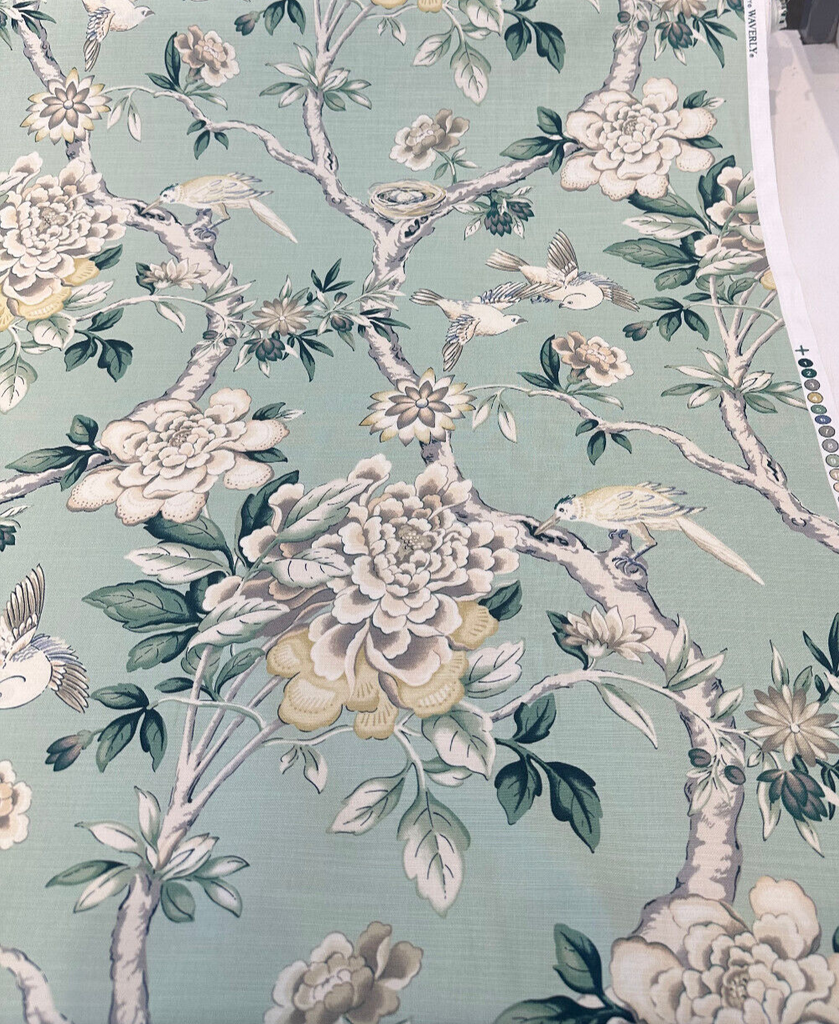 Waverly Mudan Jelep Green Floral Birds Drapery Upholstery Fabric By th ...