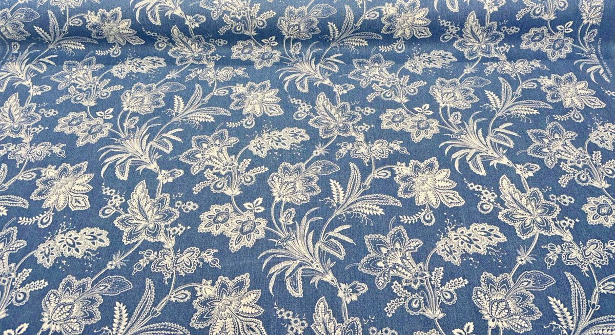 Waverly Follow The Trail Denim Blue Floral Upholstery Drapery Fabric B ...