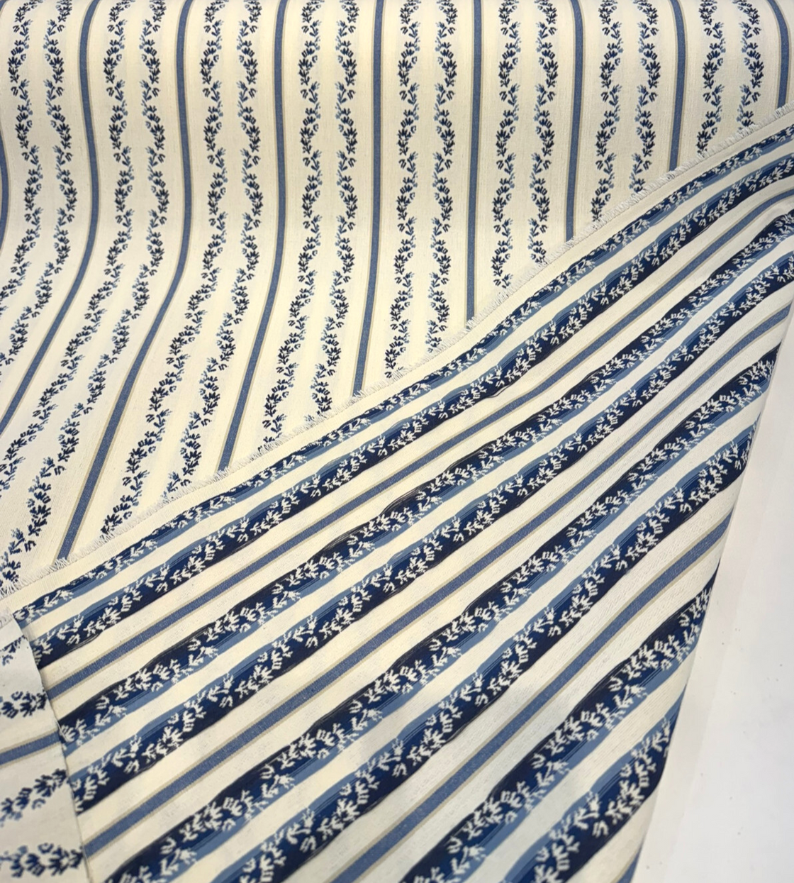 Waverly Regency Stripe Blue Caspian Vine Drapery Upholstery Fabric by ...
