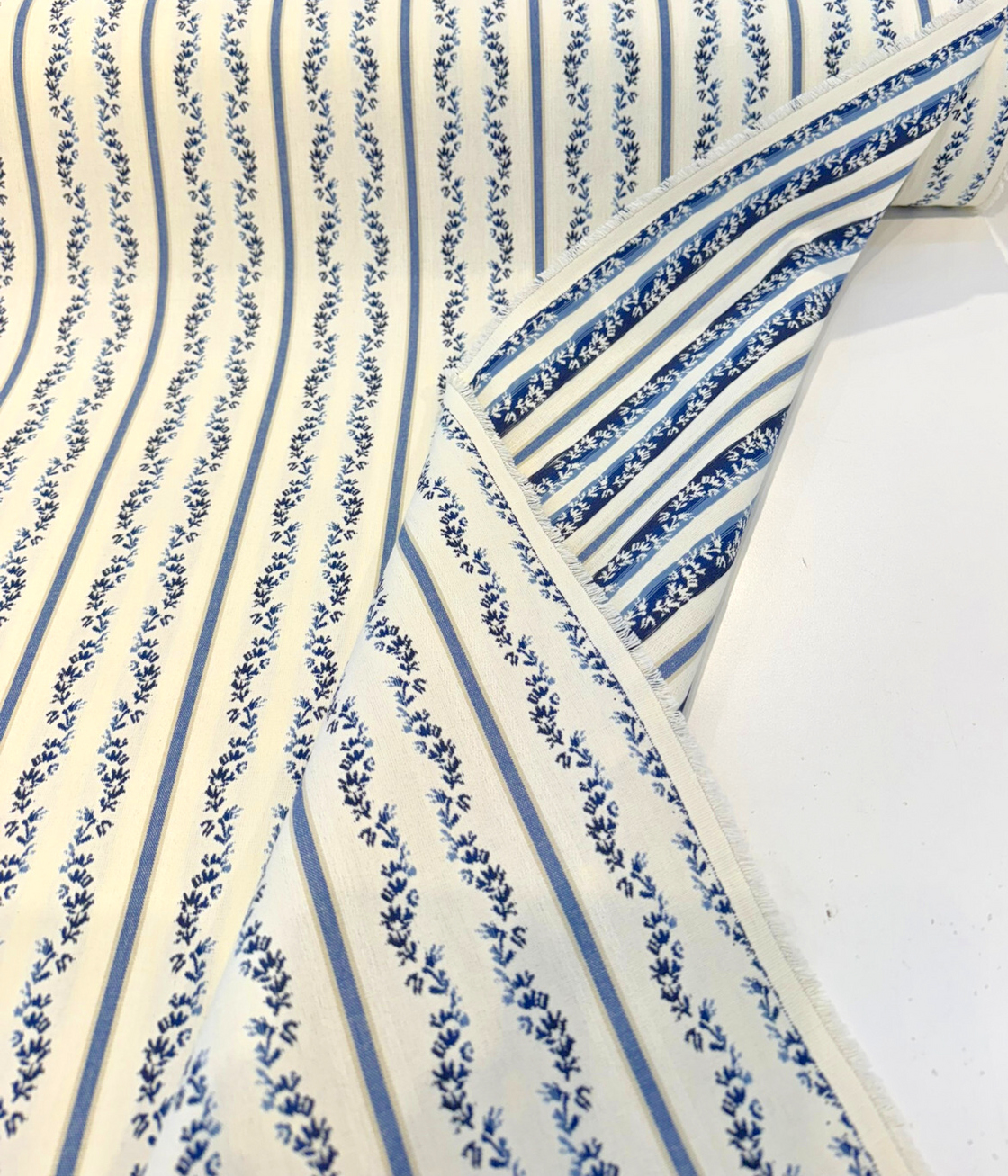 Waverly Regency Stripe Blue Caspian Vine Drapery Upholstery Fabric by ...
