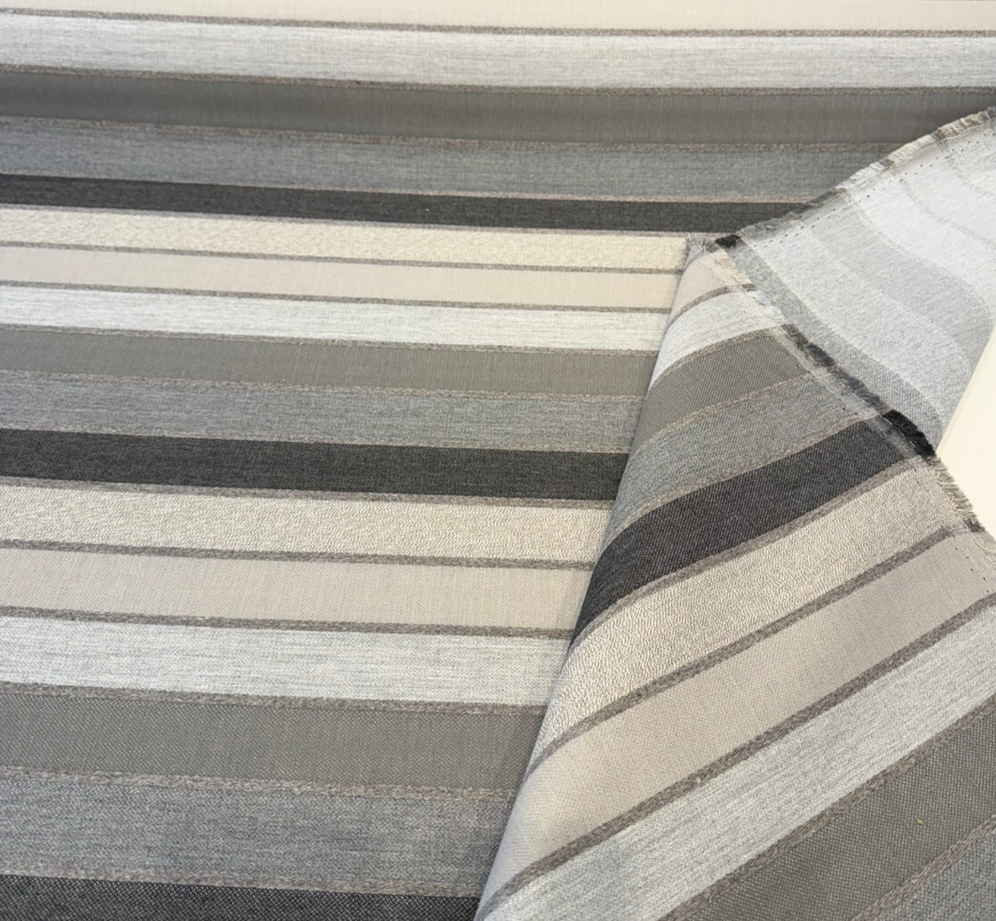 Sunbrella Lucy Stripe Asphalt Gray Outdoor Performance Fabric By The Y ...