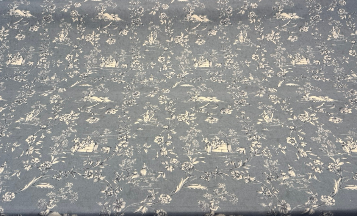 Blue Floral Toile Scenic Cotton Drapery Upholstery Fabric By The Yard ...