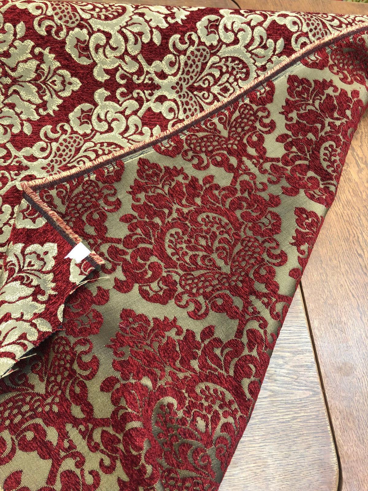 Chenille Upholstery Damask Ruby Red Gold Print Cleopatra Fabric By The ...