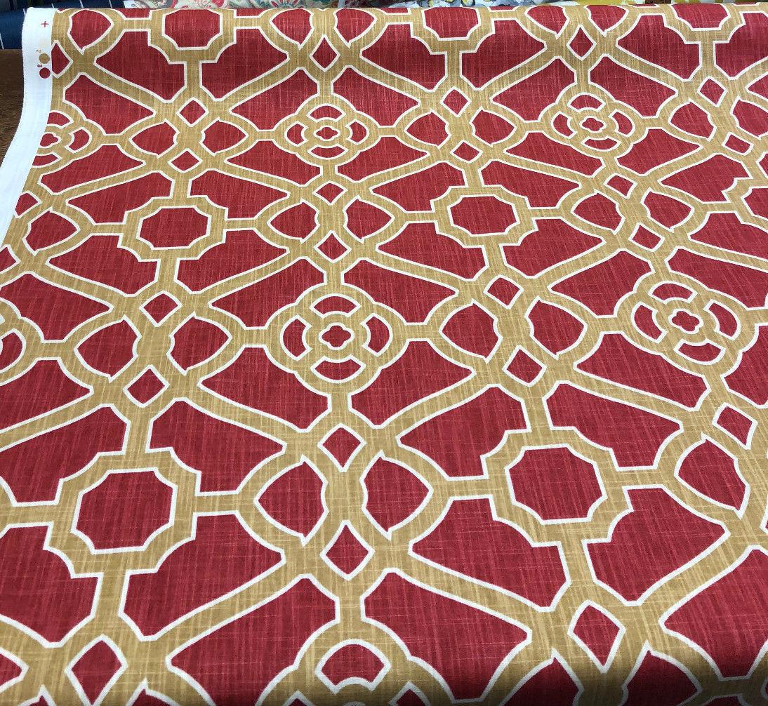 P Kaufmann Pavilion Fretwork Rouge Red Gold Fabric by the yard ...