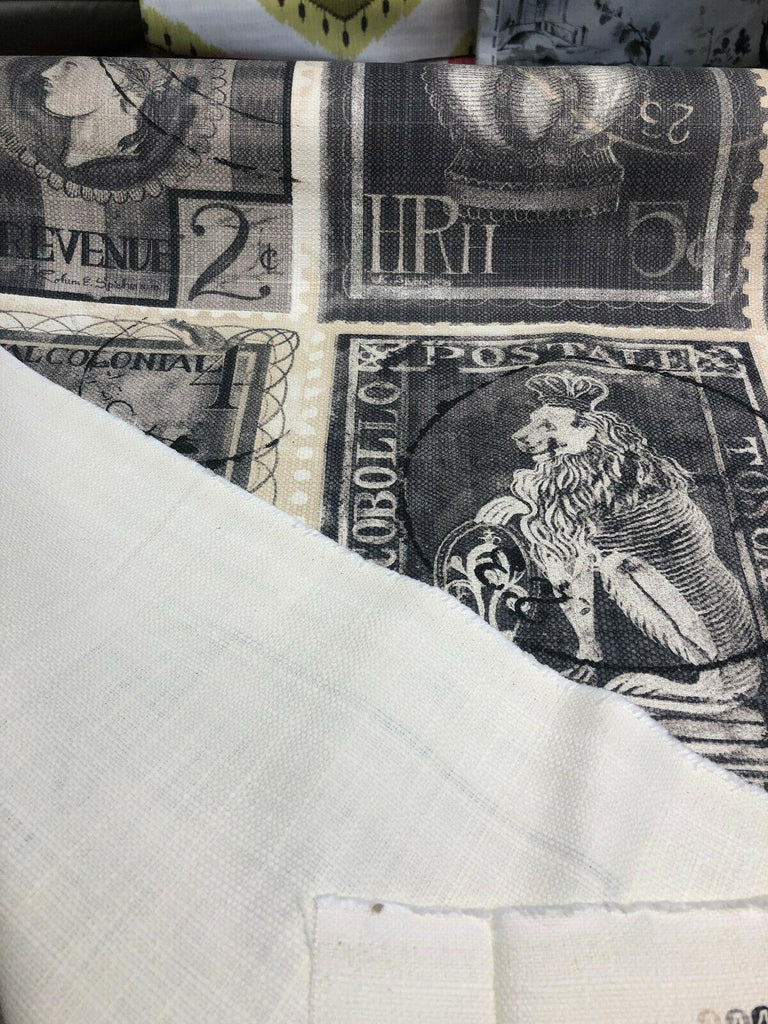Postale Postage Royal Penny Beige Upholstery Canvas Fabric By The Yard ...