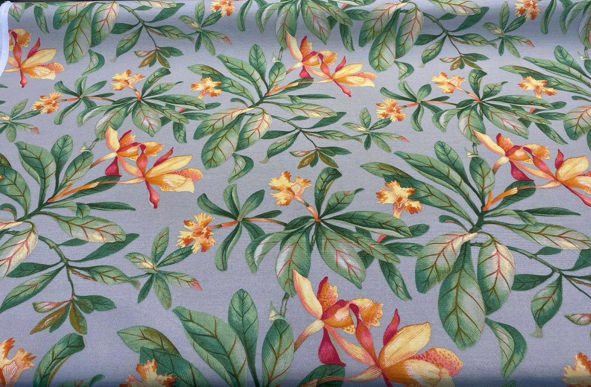 P Kaufmann Orchid Valley Floral Gray Putty Outdoor Fabric by the yard ...