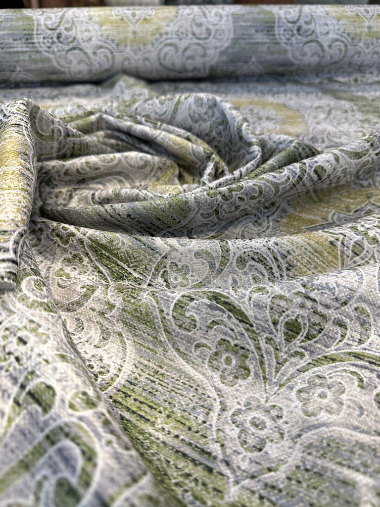 Regis Green Damask Emblem Velvet Upholstery Drapery Fabric – Affordable ...
