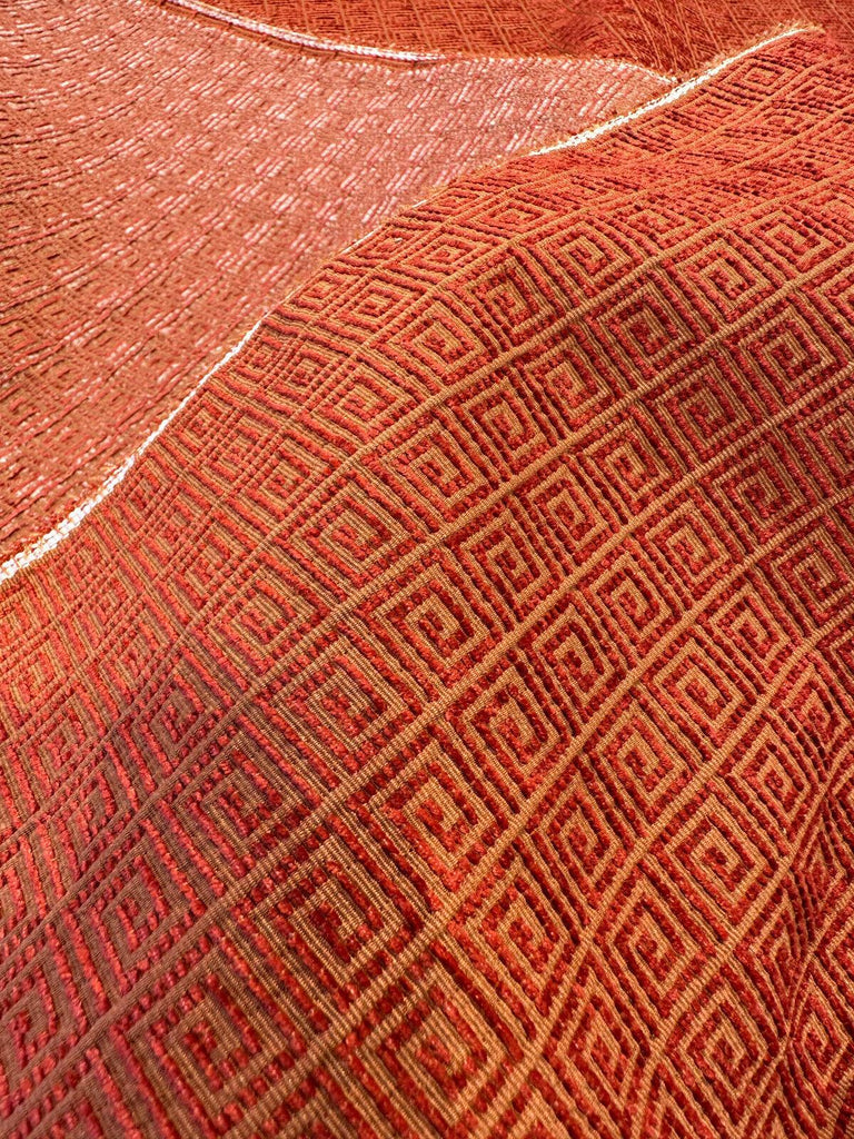 Greek Key Red Clay Alexis Brocade Jacquard Fabric by the yard ...