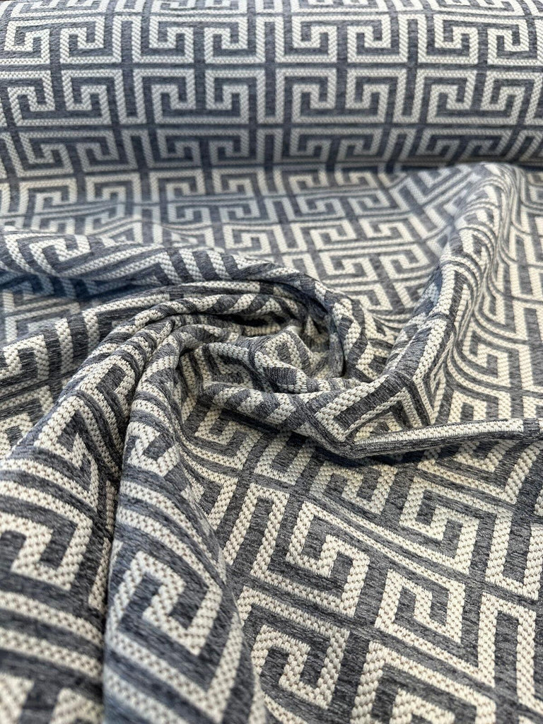 Irwin Greek Key Mod Chenille Charcoal Upholstery Regal Fabric ...