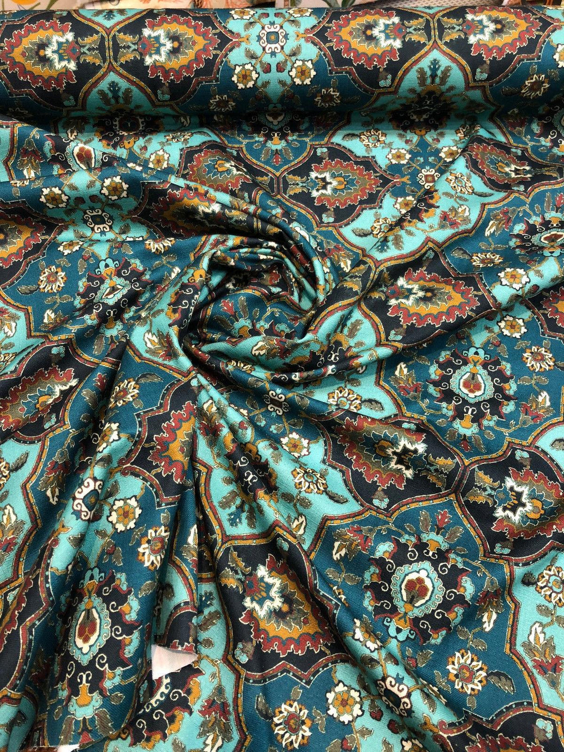 Magnolia Quatrefoil Aqua Drapery Upholstery Bartson Fabric by the yard ...
