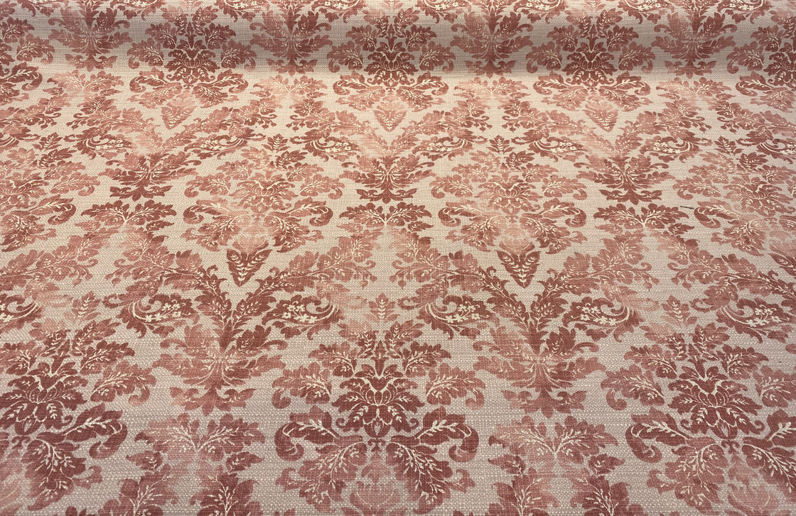 Salmon Floral Damask Canvas Upholstery Teflon finish Fabric by the yar ...