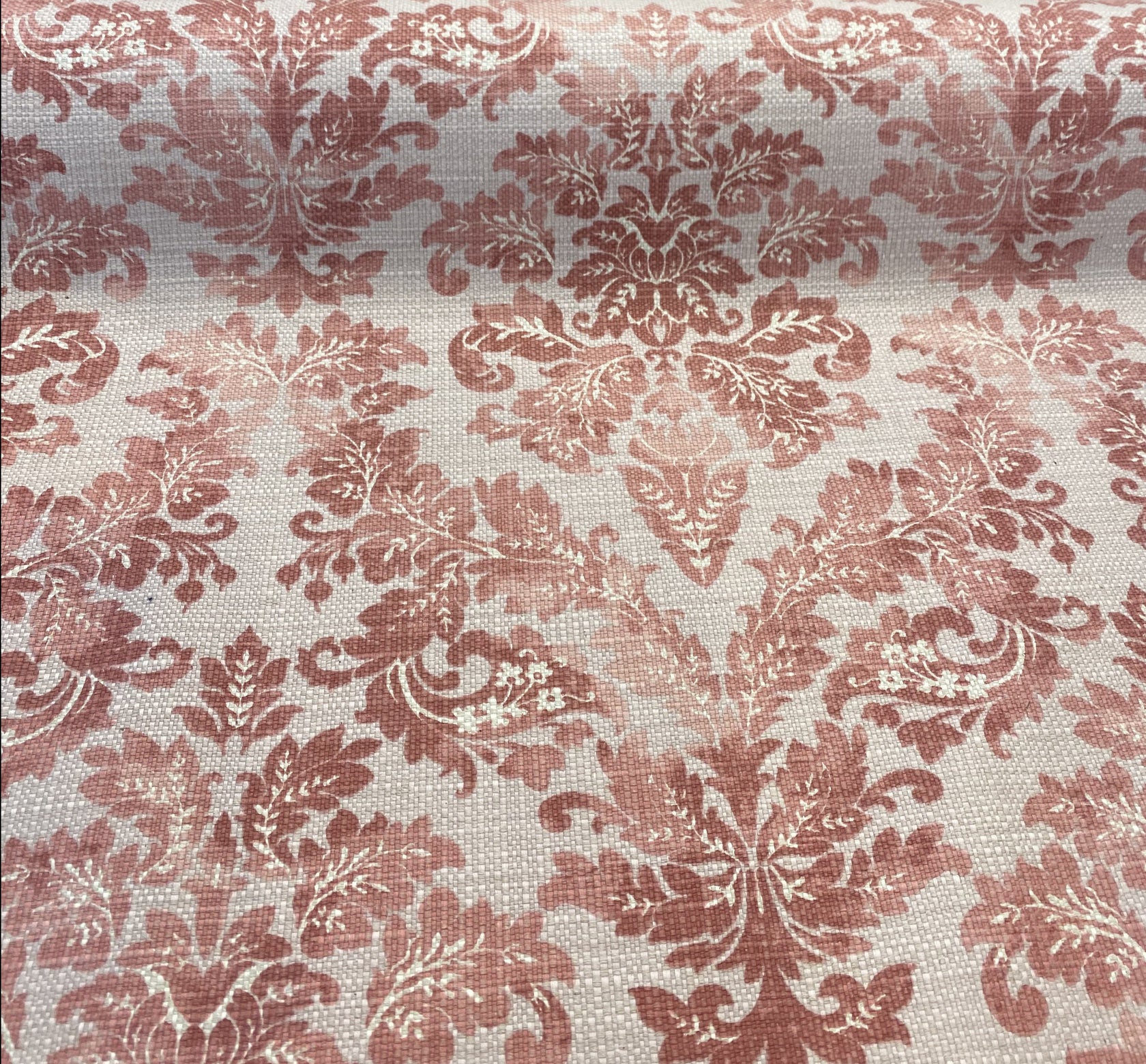 Salmon Floral Damask Canvas Upholstery Teflon finish Fabric by the yar ...