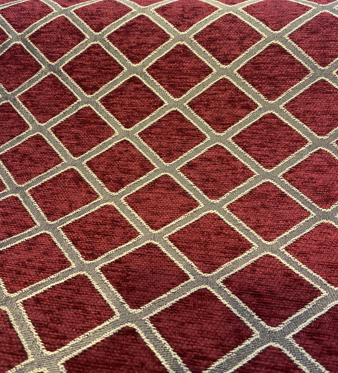 Diamond Ruby Red Gold Print Cleopatra Chenille Upholstery Fabric By Th ...