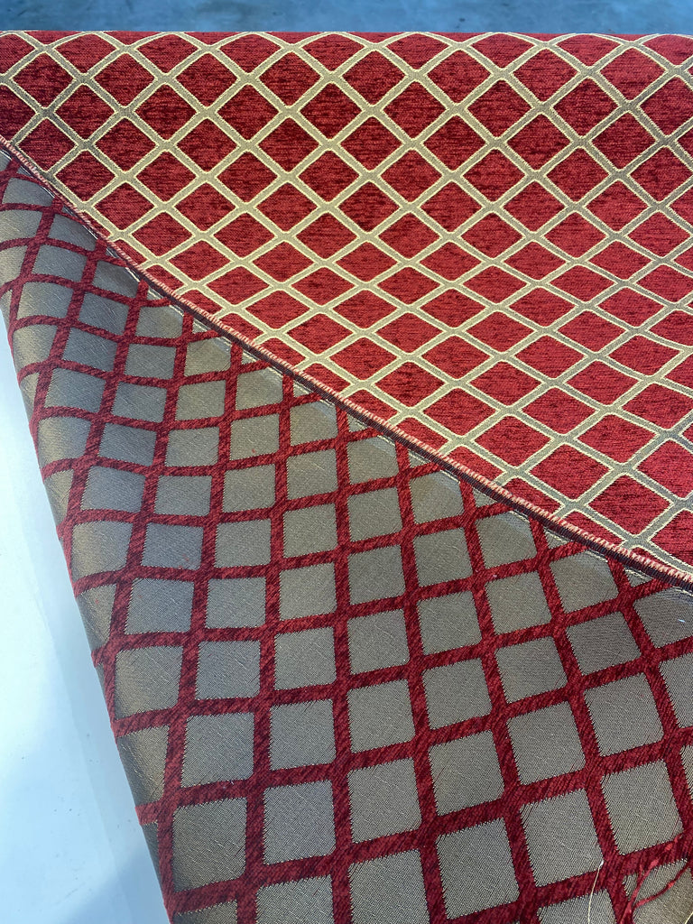 Diamond Ruby Red Gold Print Cleopatra Chenille Upholstery Fabric By Th ...